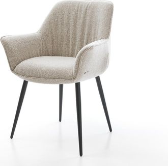 DELIFE Esszimmerstuhl Keila-Flex mit Armlehnen Webstoff Soft Beige 4-Fu&szlig; konisch Schwarz, Esszimmerst&uuml;hle