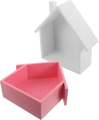 Cabilock 2 St&uuml;ck Hausf&ouml;rmige Schweberegale Wei&szlig; Rosa Kleiner Wandregal mit Glatter Oberfl&auml;che f&uuml;r Kinderzimmer Bad K&uuml;che und Eingangsbereich Naturholz Organize