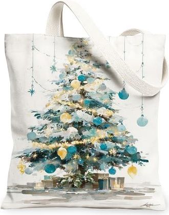 Generic Sacs fourre-tout en toile motif sapin de No&euml;l, sacs r&eacute;utilisables, vintage, l&eacute;gers et lavables, avec bandouli&egrave;re en toile pour cadeaux en plein air, v