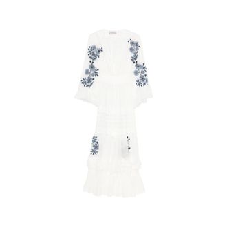 Ermanno Scervino Femme, Robes, Blanc, Taille: 38 FR Ramie Embroidered Tiered Dress