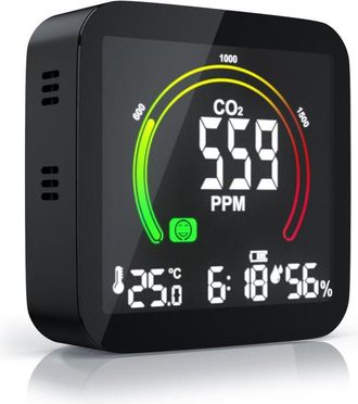 Brandson CO2 Melder Messger&auml;t Luftqualit&auml;tspr&uuml;fer, Kohlenstoffdioxid Sensor Messung ppm, Co2 Anzeige, Raumluft L&uuml;ftungsampfehlung Alarm, Wecker - Brandson