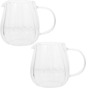 FOMIYES Glas Milchk&auml;nnchen 2 St&uuml;ck 300 ml mit Griff Gestreifter Milchkrug f&uuml;r Kaffee und Tee Haushaltsmilchbecher f&uuml;r K&uuml;che und Zuhause