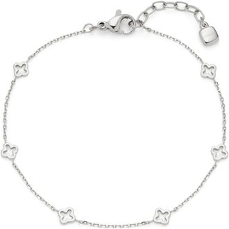 Leonardo Armband Ciao Janna - feine Arm-Kette aus silberfarbenem Edelstahl - Spiegel-Ankerkettchen mit stilisierten Kleeblatt-Ornamenten - 17,5-19,5 cm Länge -