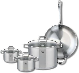 Fackelmann ELO 9500650 Kochgeschirr-Set, 4-teilig, 1 Bratpfanne 32 cm und 3 Kocht&ouml;pfe 14, 16 und 26 cm Elo Profi, Citrin, Edelstahl, Induktion