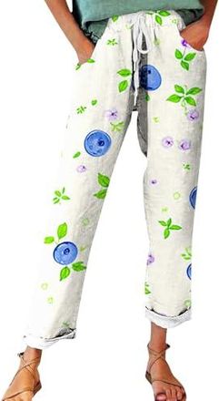 Generic Pantalon en Lin pour Femme L&eacute;ger Fluide &Eacute;t&eacute; Chic Womens Autumn Fragrant Linen Print Casual Pants Perfect for Spring Comfortable and Trendy for Relaxed