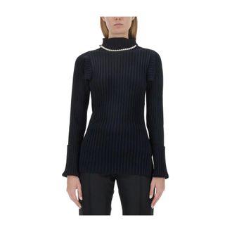 Philosophy di Lorenzo Serafini Femme, Pulls, Bleu, Taille: 36 FR Top Slim Fit en Maille Stretch C&ocirc;tel&eacute;e