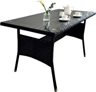 Relaxdays Relaxdays Gartentisch, HxBxT: 70 x 100 x 60 cm, wetterfest, Polyrattan, Glasplatte, Esstisch Garten & Balkon, schwarz