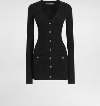 Dolce & Gabbana Gerippter Cardigan Aus Schurwolle - Frau Strickwaren Schwarz 54