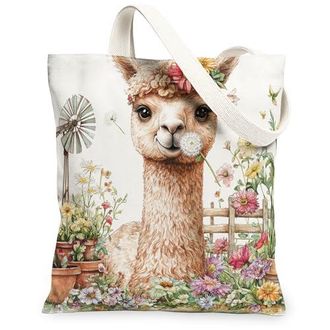 Generic Sac fourre-tout en toile dalpaga printanier pour faire du shopping, 33 x 38,1 cm, sac d&eacute;picerie r&eacute;utilisable pour femme, ferme, fleurs sauvages, plage