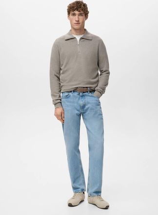 Mango Pull-over microstructure col zipp&eacute; gris vison - Homme - XL - MANGO MAN