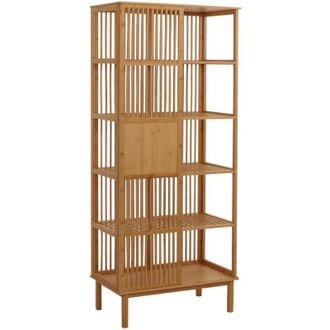 Hhg &Eacute;tag&egrave;re sur pied en bambou HHG-588, armoire de salle de bain avec 5 &eacute;tag&egrave;res FSC 186x80x45 cm