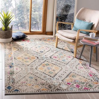 Safavieh Boho Teppich f&uuml;r Wohnzimmer, Esszimmer, Schlafzimmer - Madison Collection, Kurzer Flor, Grau und Gelb, 122 X 183 cm