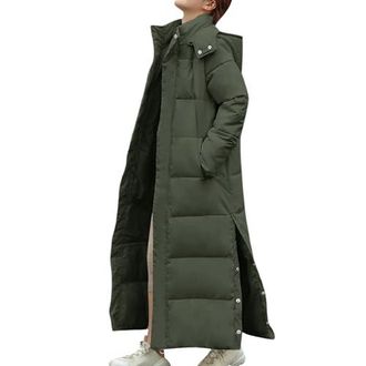 Generic Manteau long matelass&eacute; &eacute;pais pour femme avec capuche et fentes lat&eacute;rales - Imperm&eacute;able - Manches longues - Avec poches - Pour lext&eacute;rieur et la randonn