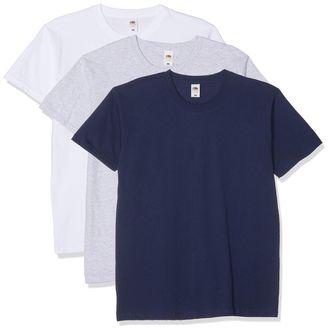 Fruit Of The Loom Herren Valueweight Tee, 3 Pack T-Shirt, Mehrfarbig (Heather Grey/White/Navy Hw), XX-Large (Herstellergr&ouml;&szlig;e: 2XL) (3er Pack)