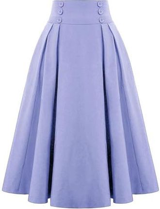 Onsoyours Jupes Femme Élégant Taille Élastique Trompette A-Ligne Midi Jupe Plissée Carreaux Skirt A Violet Clair XXL