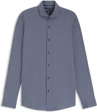 HUGO BOSS Homme, Chemises, Bleu, Taille: 2XL Chemise slim-fit en jersey stretch performant imprim&eacute; de fabrication italienne