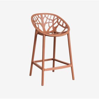 Sklum Sklum - Tabouret de bar haut en polypropyl&egrave;ne - Dossier incurv&eacute; pour confort - Hauteur 65 cm - Couleur rouille - Repose-pieds ergonomique