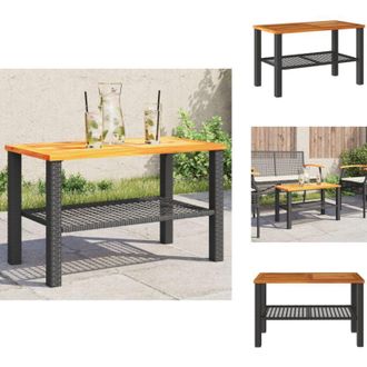 vidaXL Gartentisch Schwarz 70x38x42 cm Poly Rattan Akazienholz - Gartentisch - Esstisch - Balkontisch - Terrassenm&ouml;bel - Gartenm&ouml;bel