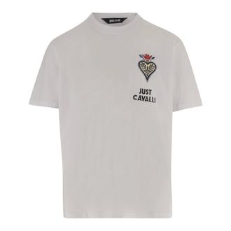 Just Cavalli Homme, Tops, Blanc, Taille: XL T-shirt en coton avec imprim&eacute; graphique