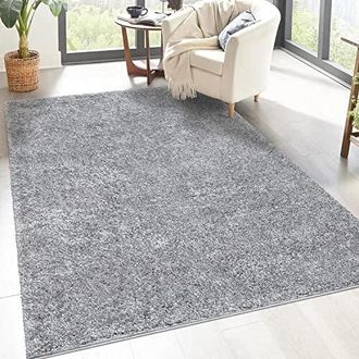 Carpet City Shaggy Tapis de salon, &agrave; poils longs, motif uni, gris, 200 x 290 cm, doux et moelleux, moderne, convient &eacute;galement &agrave; la chambre &agrave; coucher