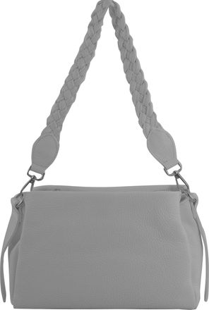 modamoda.de T263 Damen Leder Schultertasche, handmade in Italy, 27x10x18 cm, 3 Hauptf&auml;cher, abnehmbarer Henkel, Farbe:Telegrau