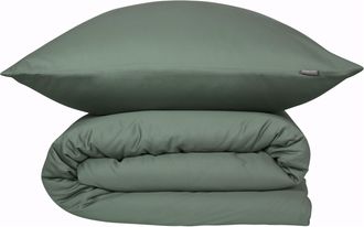 Schiesser Bettwäscheset Ella | 2-teilig | Uni | Satin | 100% Baumwolle | Oeko-TEX | Reißverschluss | 135x200cm + 80x80cm | Dunkelgrün