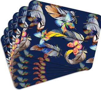 MG Design Set aus 6 Kork-Platzsets - Feather Ethnic 2 - 30 x 40 cm - hitzebest&auml;ndig & abwischbar, mit Korkr&uuml;ckseite