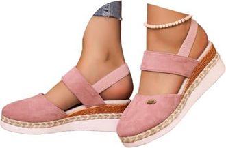 Generic Sandales compens&eacute;es &agrave; bout ferm&eacute; pour femme, espadrilles &agrave; talons bas, semelle compens&eacute;e &agrave; bout ferm&eacute;, &eacute;lastique, coupe large, sangle de cheville r&eacute;gl