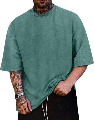 Minetom Herren Sommer T-Shirt Oversize Fit Kurzarm Oberteil Mit Rundhals Retro Washed Weit Geschnittenes Tee Einfarbig Basic Shirt T Shirts M&auml;nner Longshirt A