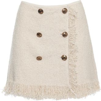 Elisabetta Franchi Femme, Jupes, Beige, Taille: 38 FR Boucl&eacute; Fringed Button Mini Skirt