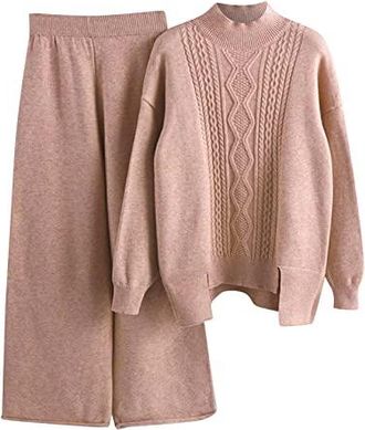 Generic Ensemble de vêtements dintérieur tricotés pour femme - Ensemble de pulls 2 pièces pour femme - Costume dhiver chaud deux pièces en tricot ample décont
