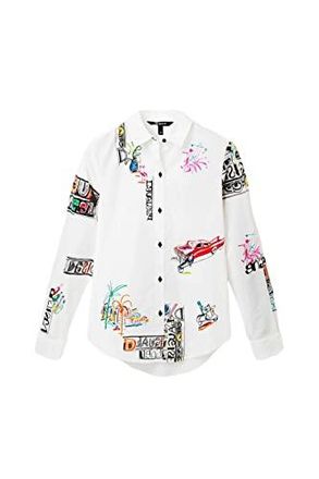 Desigual Woman Woven Shirt Long Sleeve Blouse, Blanc, Taille L Femmes