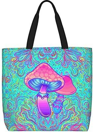 Generic Sac Fourre-Tout Champignon Psych&eacute;d&eacute;lique Fourre Tout R&eacute;utilisable Lavables Sacs En Toile, Pour &Eacute;cole, Voyage, Tous Les Jours, Femmes