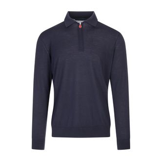 Kiton Luxuri&ouml;ses Blaues Woll-Poloshirt - - Tops - Herren - Blau - 2XL