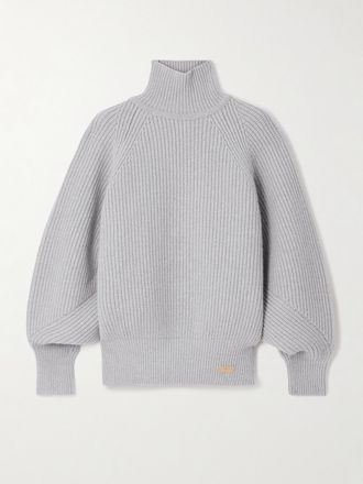 Balmain Rollkragenpullover Aus Gerippter Wolle - Grau