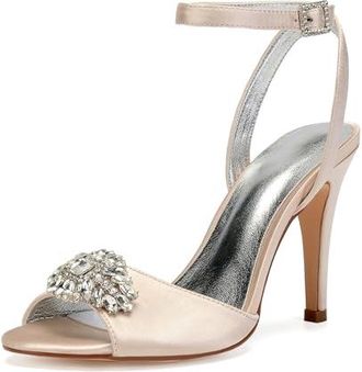 Generic Chaussures De Mariage Femme Talon Aiguille Mari&eacute;e Bride Haut Chaussure Bout Ouvert Mariage Chic Heel Sandales 10.5Cm,Champagne,40 EU