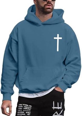 Generic Sweat à capuche pour homme imprimé au Royaume-Uni - Couleur unie - Style décontracté - Tendance - Manches longues - Streetwear - Haut ample - Léger - 