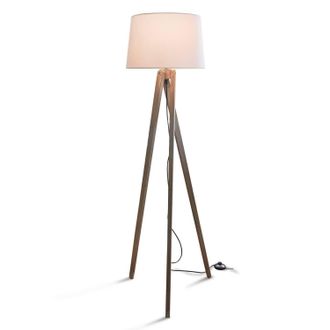 Loberon Stehlampe Troisième, Tannenholz, Polyester, Baumwolle, H/B/T 140/60 / 55 cm, grau/braun, E14, max. 60 Watt, A++ bis E, antikgrau/creme