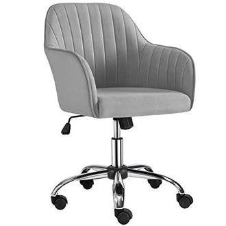 Yaheetech Chaise de Bureau Chaise dOrdinateur Fauteuil Inclinable Rotative &agrave; 360&deg; en Velours avec Hauteur dAssise R&eacute;glable pour la Maison/Le Bureau Gris Clair