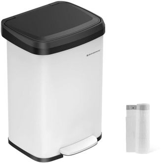Songmics Poubelle de Cuisine, 50L, Poubelle &agrave; P&eacute;dale en M&eacute;tal avec Couvercle, Grande et Haute, Blanc