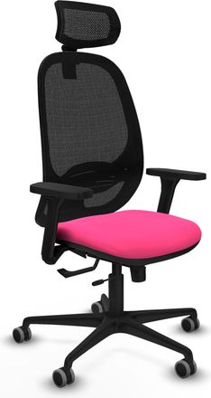 Piqueras y Crespo Cilanco Stuhl f&uuml;r lange Arbeitsstunden mit 3D-Armen, h&ouml;henverstellbare Lendenwirbelst&uuml;tze und h&ouml;henverstellbares Kopfteil, Schwarz / Rosa