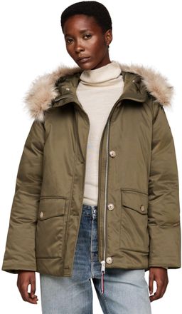 Tommy Hilfiger Damen Parka Padded Parka With Fur mit Knopfleiste, Mehrfarbig (Army Green), XXS