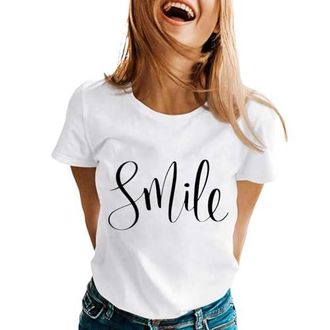 Generico T-shirt à manches courtes et col rond avec imprimé à visages souriants, hauts en coton, style tunique, chemisier de sport ample, blanc, XXL