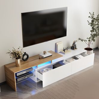 Generic TV Schrank Wohnzimmerm&ouml;bel mit Glasb&ouml;den Hochglanzfront und variablen Lichteffekten Medienboard mit Stauraum f&uuml;r TV Zubeh&ouml;r und Dekoration geeignet f&uuml;