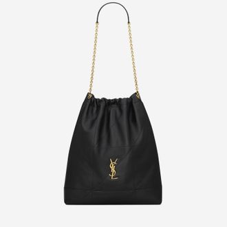 Saint Laurent Womens Pochon Bag Jamie Large Black Leather Lambskin Shoulder