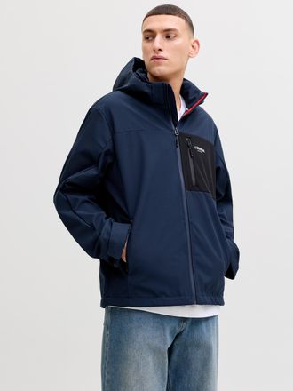 Jack & Jones Softshelljacke JACK & JONES JJNORTH SOFTSHELL JACKET, Herren, Gr. XS, blau (navy blazer), Web, Obermaterial: 100% Polyester, kontrastfarbene Details, 