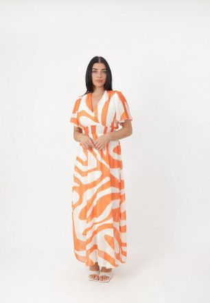Elara Maxikleid - Sommerkleid Wickeloptik mit grafischem Muster und Smoktaille