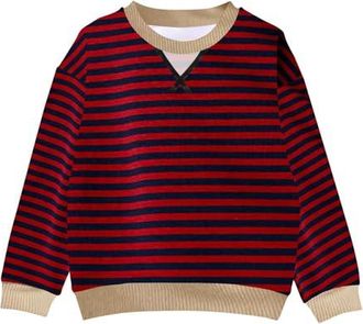 Generic S. T-shirt &agrave; manches longues pour femme - Sweat surdimensionn&eacute; &agrave; rayures - Bloc de couleur - Manches longues - Col rond - D&eacute;contract&eacute; - Pull ample - Y