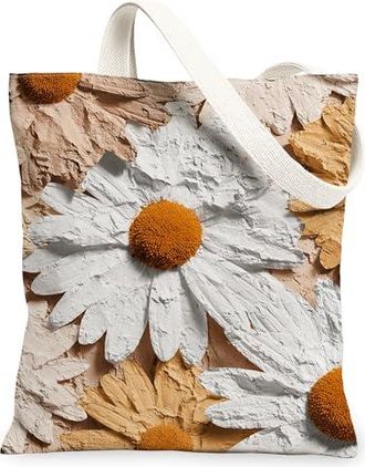 Generic Sacs fourre-tout en toile florale, motif chrysanth&egrave;me blanc, sacs d&eacute;picerie r&eacute;utilisables, sacs d&eacute;picerie vintage, rustiques, l&eacute;gers, lavables, blanc,