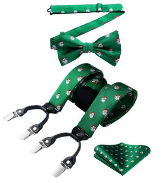 Hisdern Weihnachts Hosentr&auml;ger Herren Extra Stark Breit 3,5 cm mit 4 Metall Clips Y Form Einstellbar und Elastisch Hosentr&auml;ger Fliege Set f&uuml;r M&auml;nner